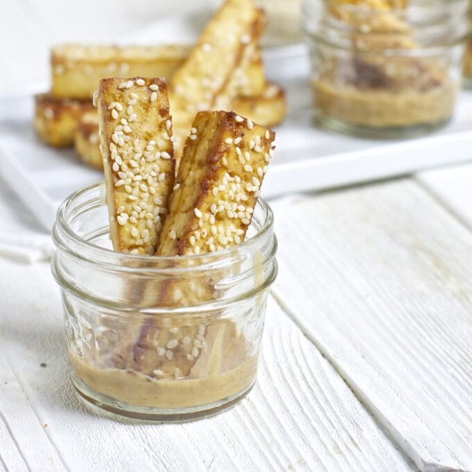 Toddler Tofu Sticks + Peanut Dipping Sauce - Baby Foode