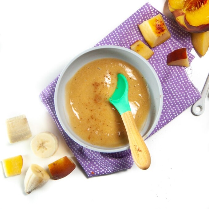 No-Cook Banana Peach Baby Food Puree (6+ months) - Baby Foode
